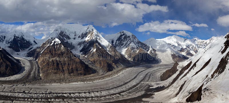 North Inylchek Glacier Pano, Tian Shan Mountains Stock Image - Image of ...