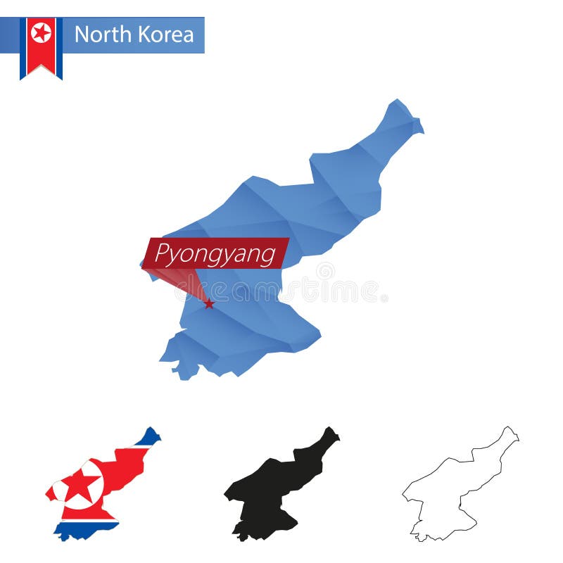 North Korea Blue Low Poly Map with Capital Pyongyang Stock Vector ...