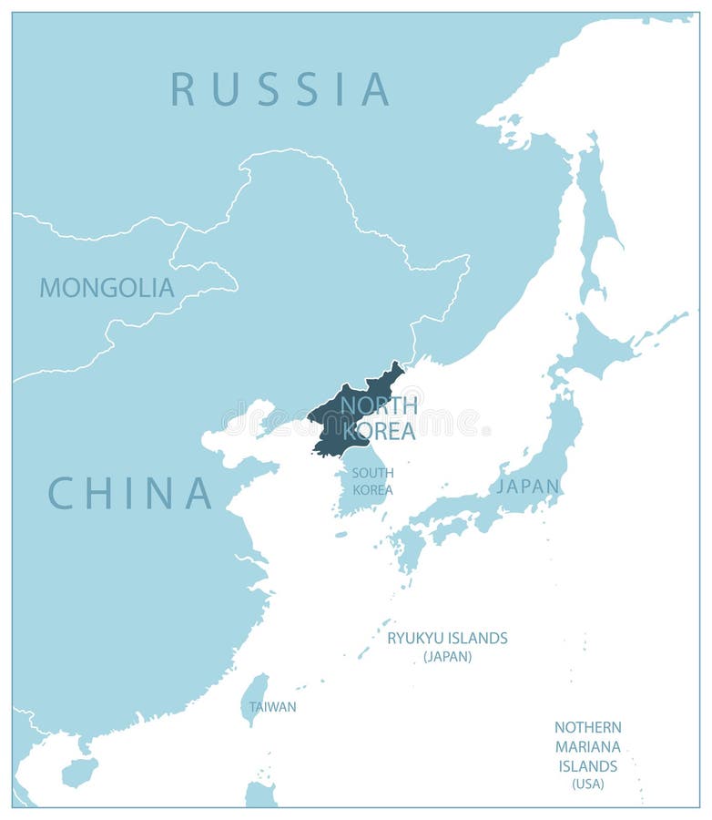 North Korea - Blue Map with Neighboring Countries and Names Stock ...