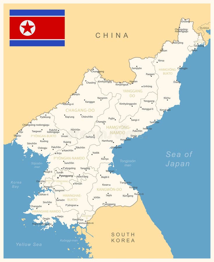 North Korea - Detailed Map with Administrative Divisions and Country ... North Korea - Detailed Map with Administrative Divisions and Country ...