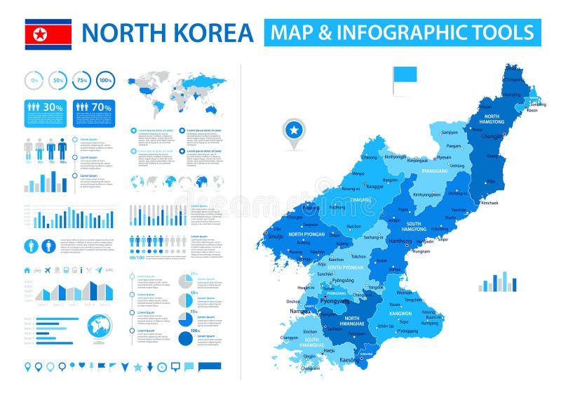 North Korea Infographic Map with Data Visualization Elements - Vector ...
