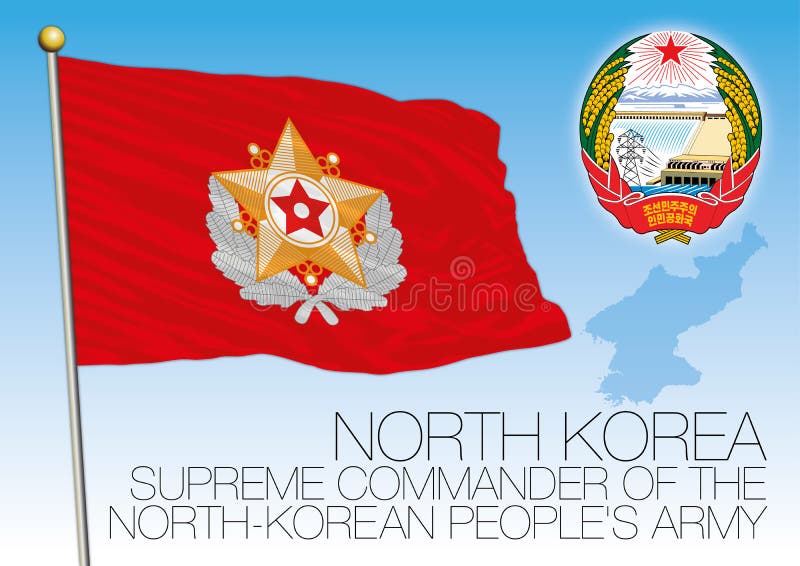 North Korea Supreme Commander Flag and Coat of Arms Stock Vector ...