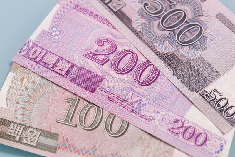 North Korean Money, Won, Various Banknotes Stock Photo - Image of ...