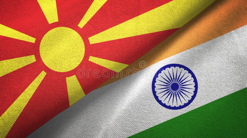 North Macedonia and India Two Flags Textile Cloth, Fabric Texture Stock ...