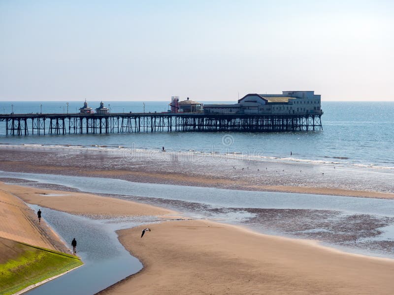 North Pier in Blackpool with the Beach and Sea in Summer Sunlight Stock ...