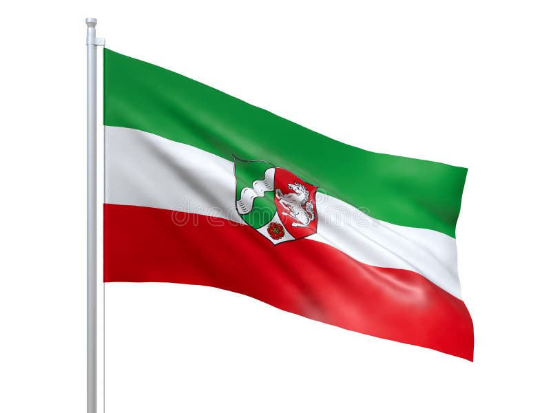 North Rhine Westphalia Flag Waving on White Background, Close Up ...