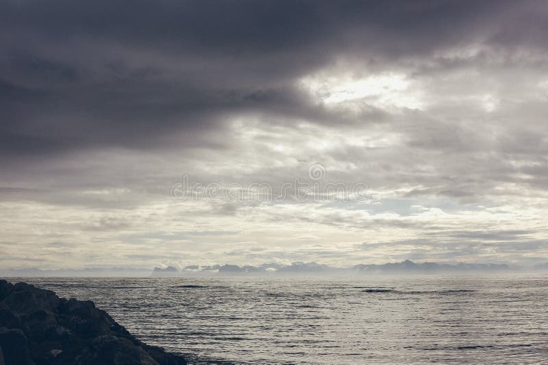 North Sea with Cold and Snow View of the Horizon and Rocky Coast Stock ...