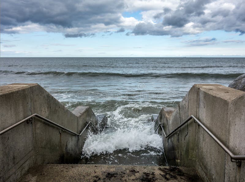 North Sea Horizon Sea Scape Splash Steps Stock Photo - Image of swell ...