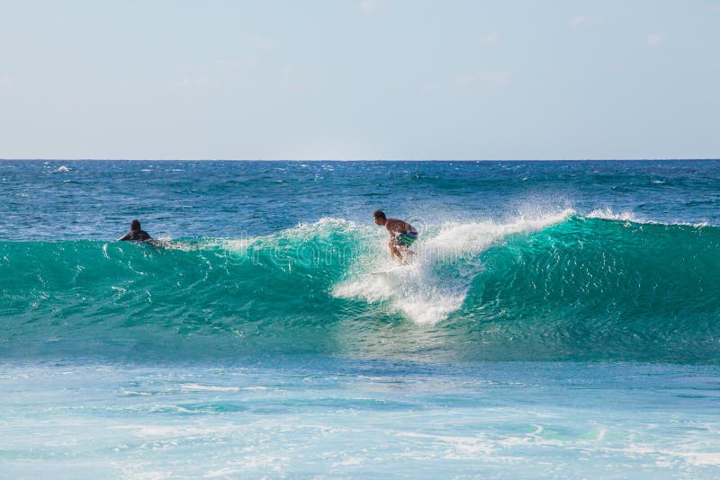North Shore Oahu Hawaii 10 20 2015 Surfer Rides on a Wave on the North ...