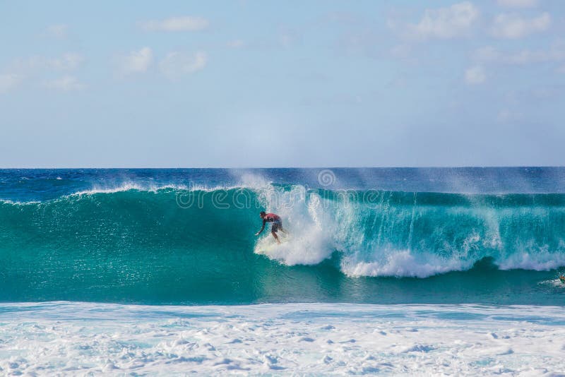 North Shore Oahu Hawaii 10 20 2015 Surfer Rides on a Wave on the North ...