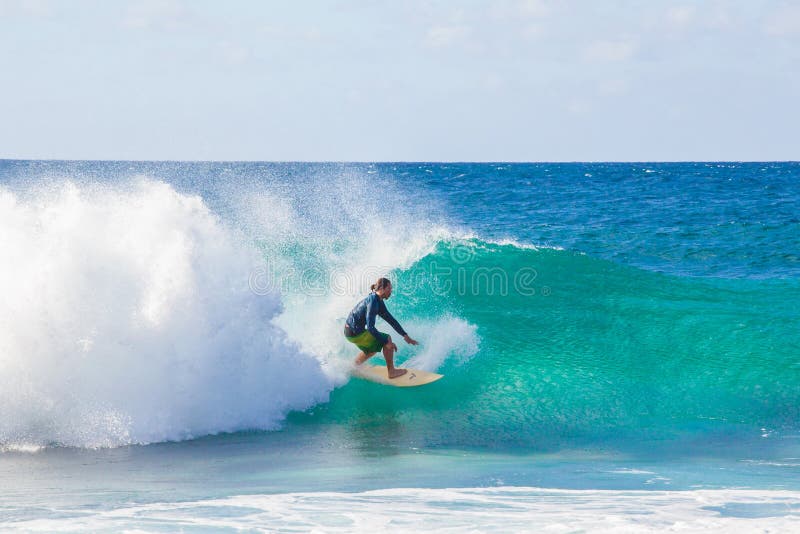 North Shore Oahu Hawaii 10 20 2015 Surfer Rides on a Wave on the North ...