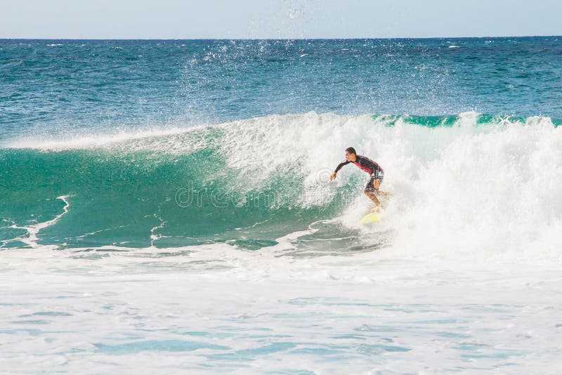 North Shore Oahu Hawaii 10 20 2015 Surfer Rides On A Wave On The North