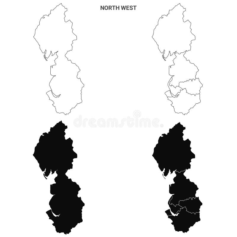 North West England Administrative Map Set - Blank Outline Map Stock ...