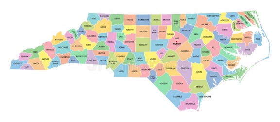 North Carolina, U.S. State, Subdivided into 100 Counties, Colored Map ...