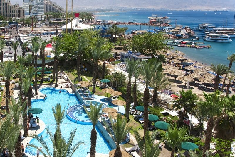 Night View on Resort Hotels in Eilat City, Israel Stock Photo - Image ...