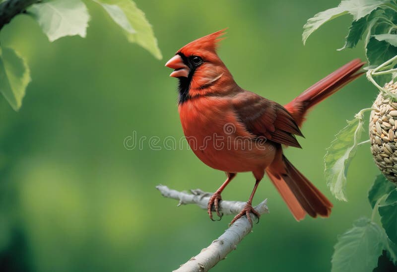 Northern Cardinal Perching on Branch Stock Illustration - Illustration ...
