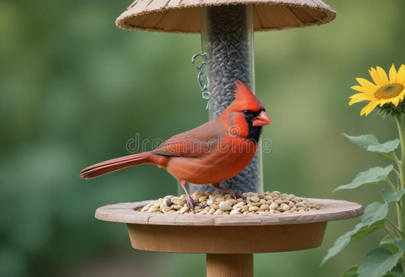 Northern Cardinal Perching on Branch Stock Illustration - Illustration ...