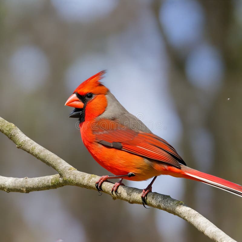 Northern Cardinal Sitting on a Branch Stock Illustration - Illustration ...