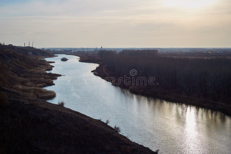 Northern Cold River at Night Top View in the Evening Stock Photo ...