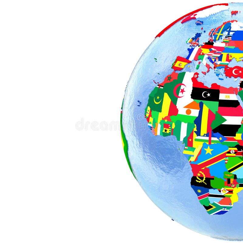 Northern Hemisphere on Political Globe with Flags Stock Illustration ...