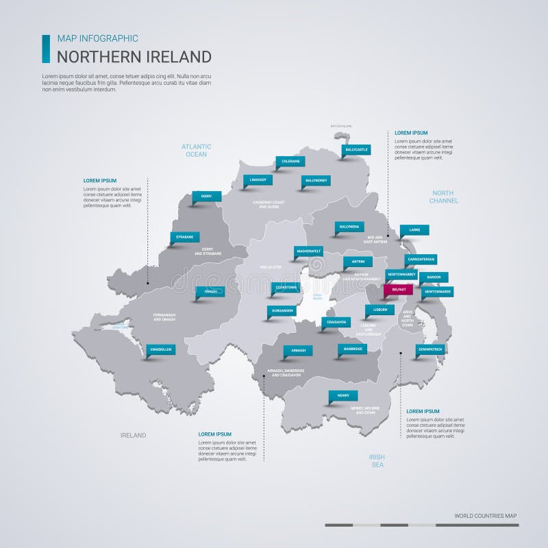 Northern Ireland Vector Map with Infographic Elements, Pointer Marks ...