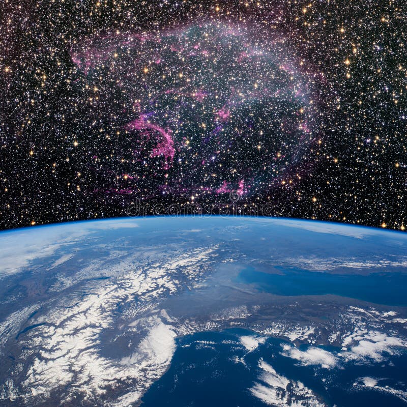 Northern Italy from Space with a Nebula Overhead Stock Image - Image of ...
