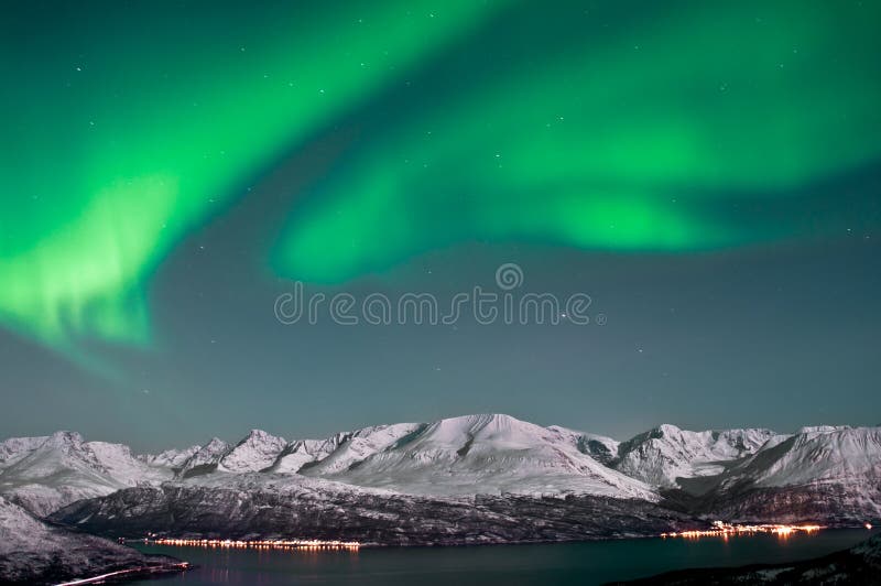 Northern Lights Above Fjords in Norway Stock Photo - Image of beauty ...