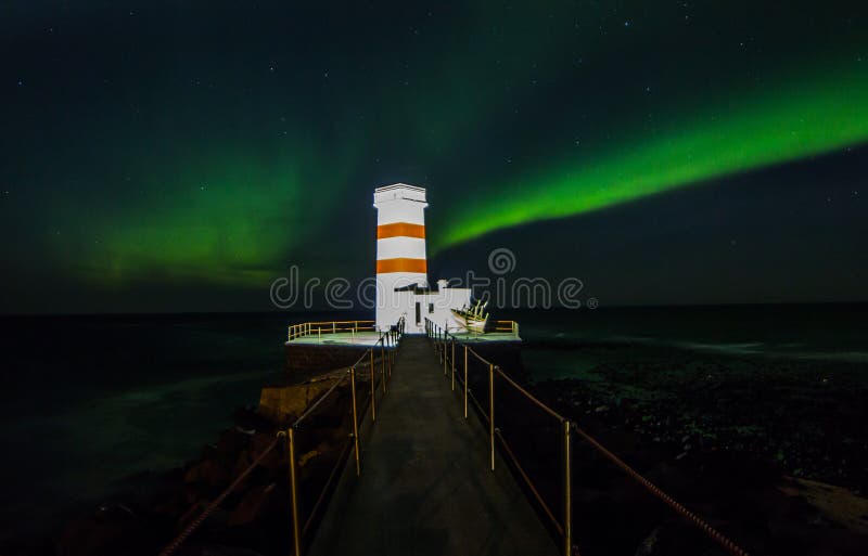 Northern Lights Above Lighthouse Stock Photo - Image of color, europe ...