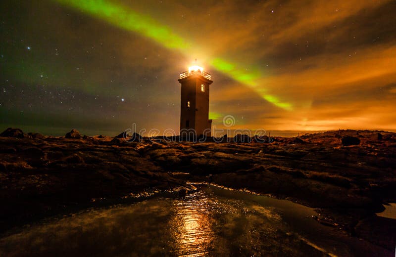 Northern Lights Above Lighthouse Stock Image - Image of green, copy ...