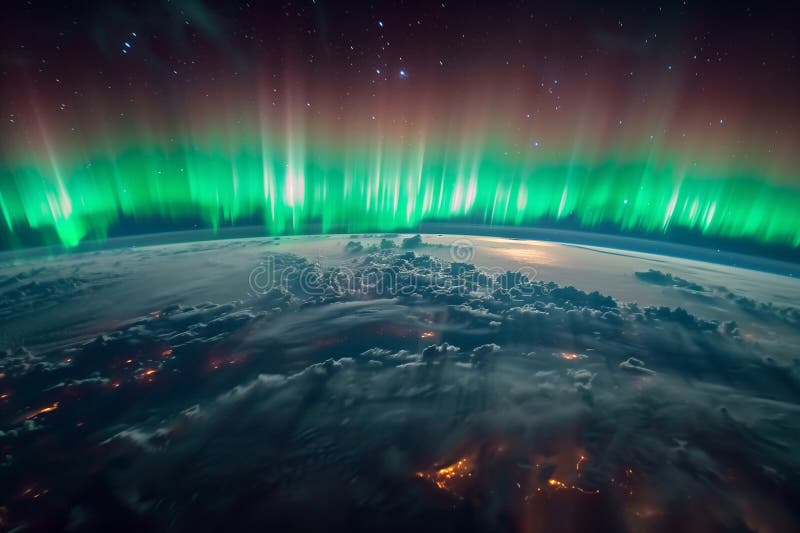 Northern Lights Aurora Borealis Over the Planet. Stock Illustration ...