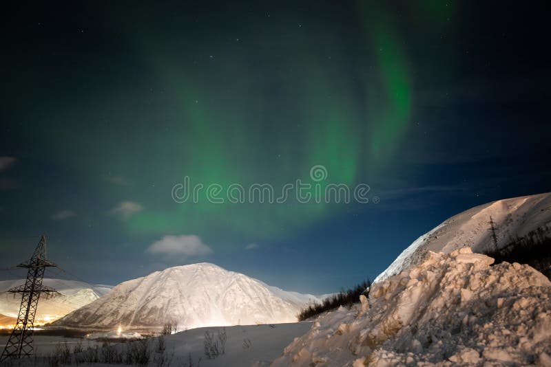 Northern Lights on the Background-night Mountains Stock Image - Image ...