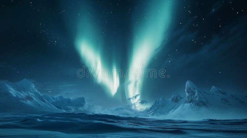 Northern Lights Display Over Snowy Mountains and a Starry Night Sky ...