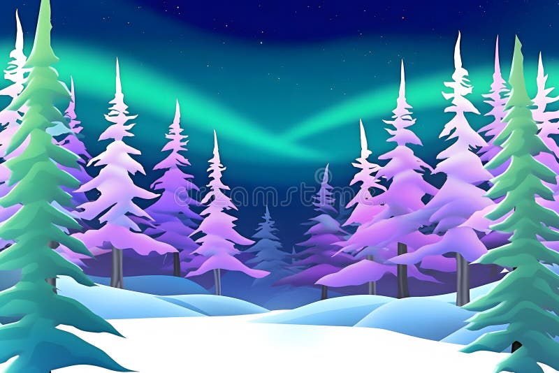 Northern Lights In The Forest Landscape Spectacular Aurora Borealis