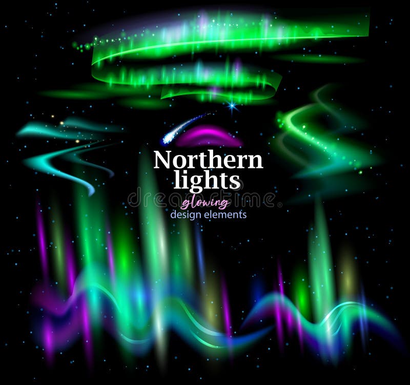 Northern Lights, Glowing Vector Elements Stock Vector - Illustration of ...