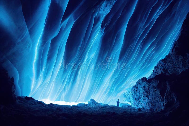 Northern Lights Ice Ceiling in Large Ice Cave. Stock Illustration ...