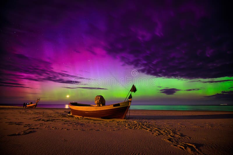 Northern Lights Over the Baltic Sea in Poland, Debki Stock Image ...