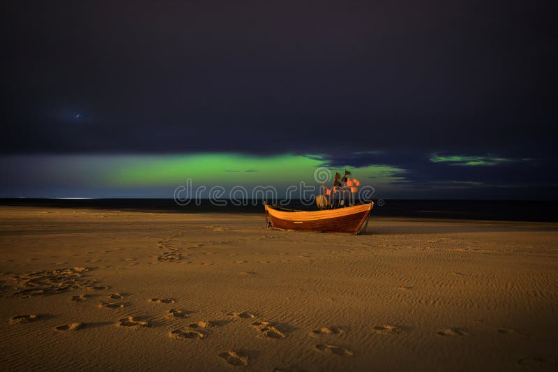 Northern Lights Over the Baltic Sea in Poland, Debki Stock Image ...