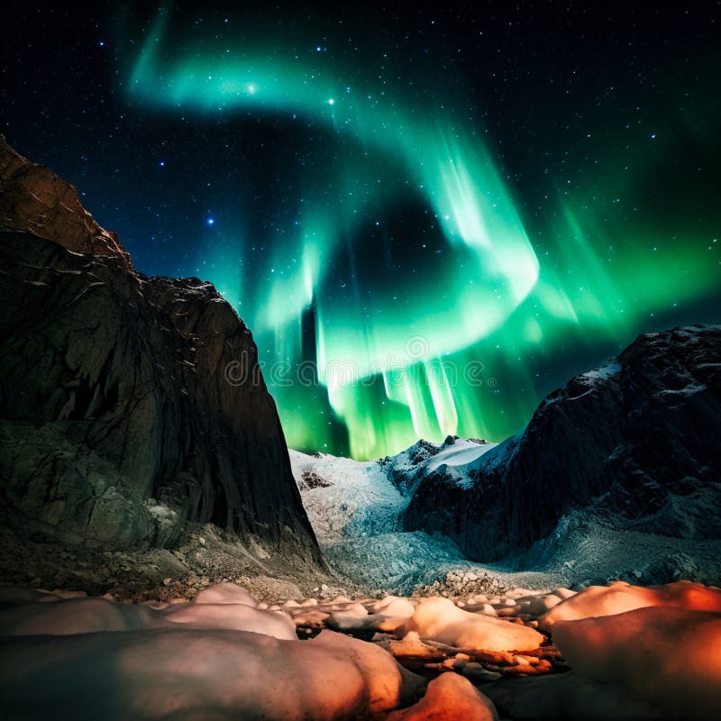 Northern Lights Over Calving Glacier Photo. Generative AI Stock ...