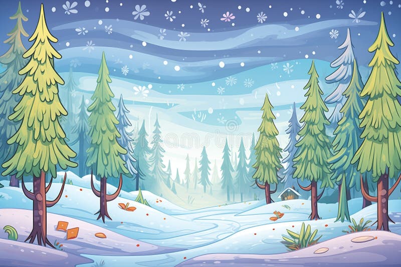 Northern Lights Over a Cartoon Snowy Forest Stock Image - Image of ...