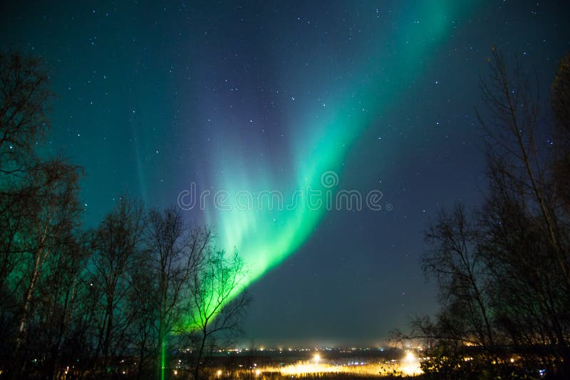 Northern Lights over City stock image. Image of borealis - 29580677