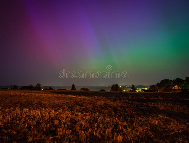 Northern Lights Over the Field in the Night in Germany Stock Image ...