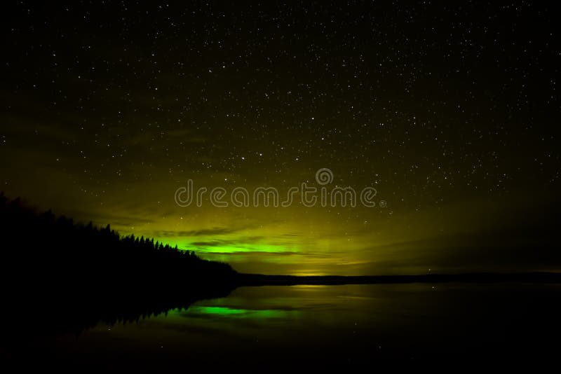 Northern Lights Over Lake with Clouds and Stars Stock Image - Image of ...