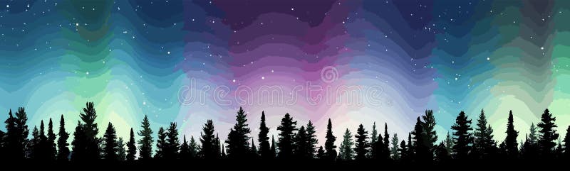 Northern Lights Over a Pine Forest Vector Simple 3d Isolated ...