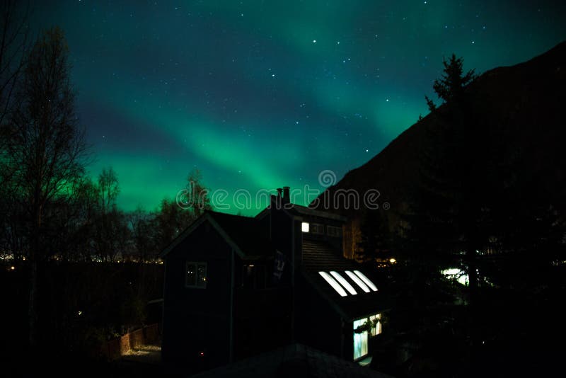 Northern LIghts Over Residence Stock Photo - Image of star, night: 29580814