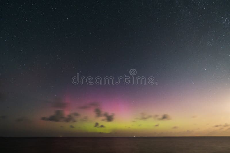 Northern Lights and Starry Sky Over the Baltic Sea at Night in August ...
