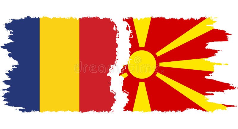 Northern Macedonia and Romania Grunge Flags Connection Vector Stock ...