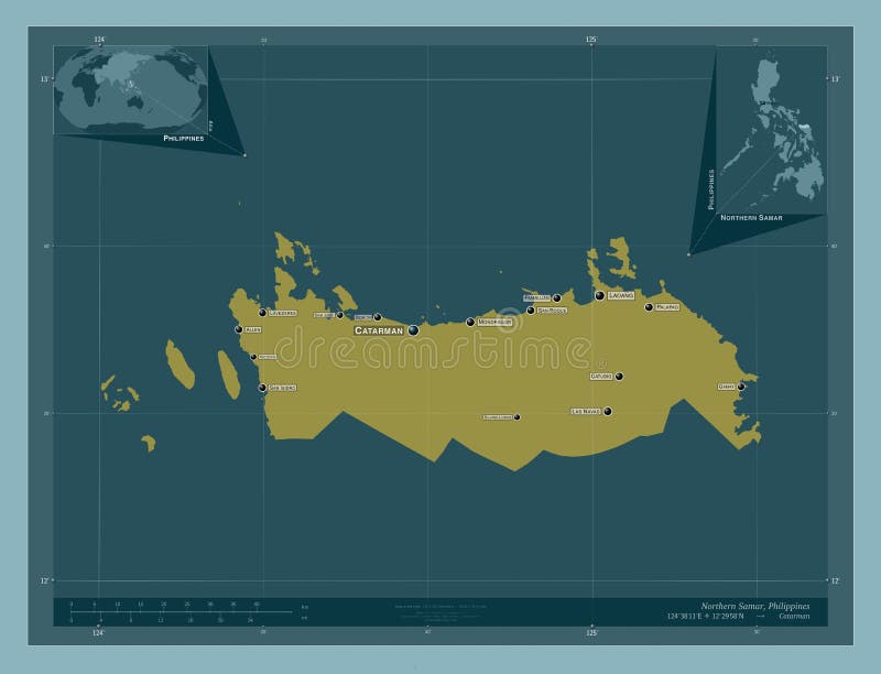 Northern Samar, Philippines. Solid. Labelled Points of Cities Stock ...