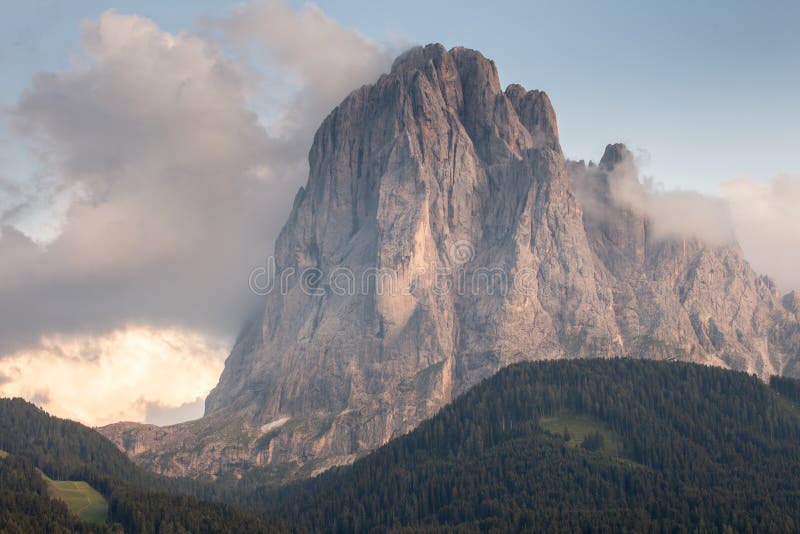 The Northern Side of Sasso Lungo at Sunset from the Val Gardena Area ...