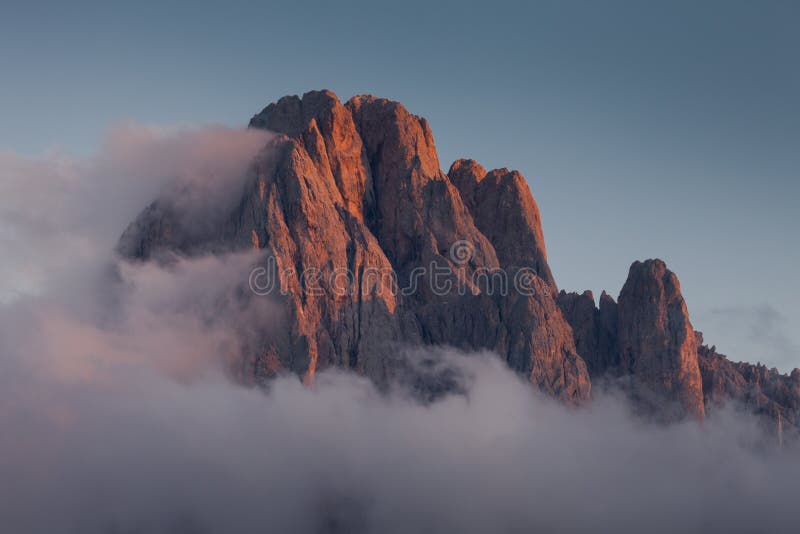 The Northern Side of Sasso Lungo at Sunset from the Val Gardena Area ...