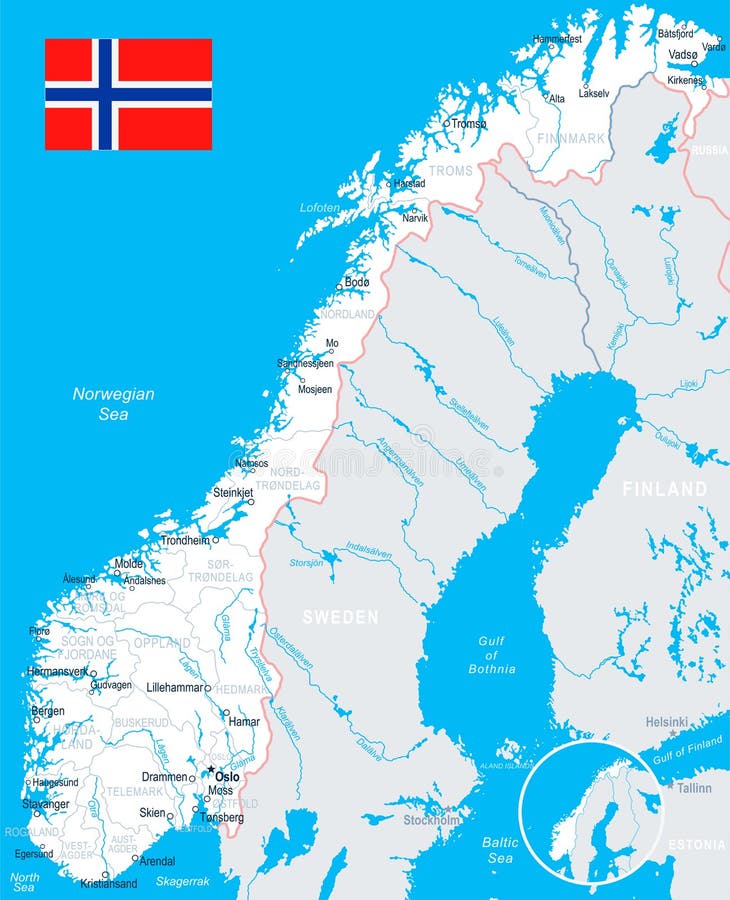 Noruega - Mapa Y Bandera - Ejemplo Stock de ilustración - Ilustración ...